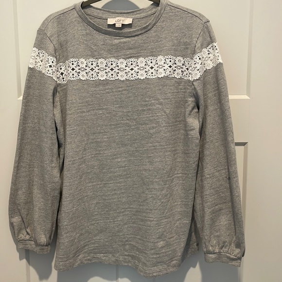 LOFT | Tops | Gray Loft Sweatshirt With Lace Insert | Poshmark